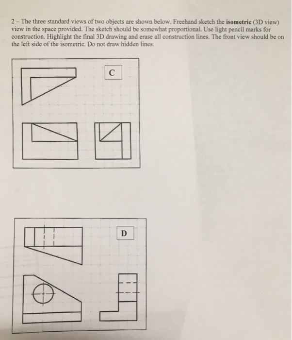 Solved 2- The three standard views of two objects are shown | Chegg.com