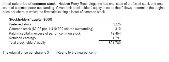 Solved Initial sale price of common stock Hudson-Perry | Chegg.com