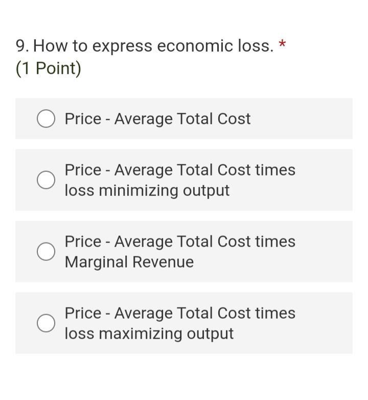 Solved 9. How to express economic loss. * (1 Point) Price - | Chegg.com