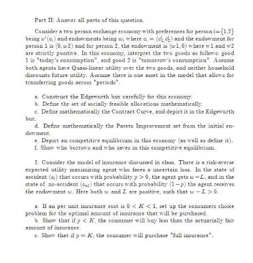 Solved Part II: Answer all parts of this question. Consider | Chegg.com