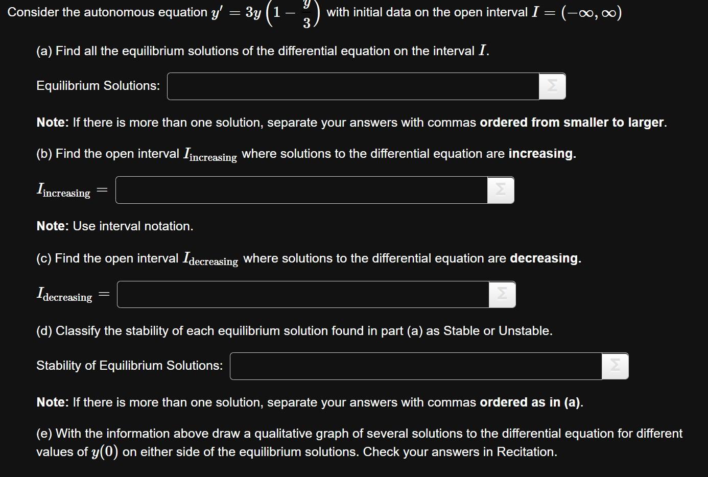 Solved Consider the autonomous equation y' = 3y (1 34(1-3) | Chegg.com