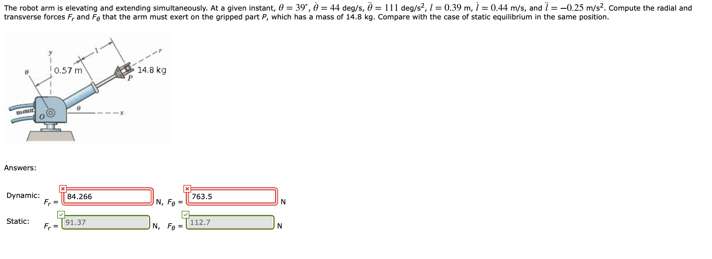 Solved The robot arm is elevating and extending | Chegg.com