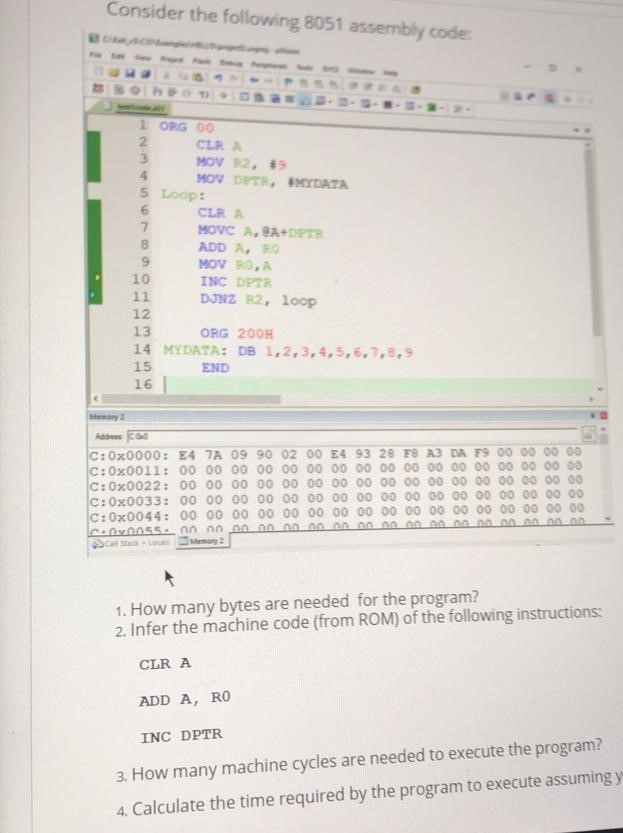 Consider the following 8051 assembly code 1 ORG00 2 | Chegg.com