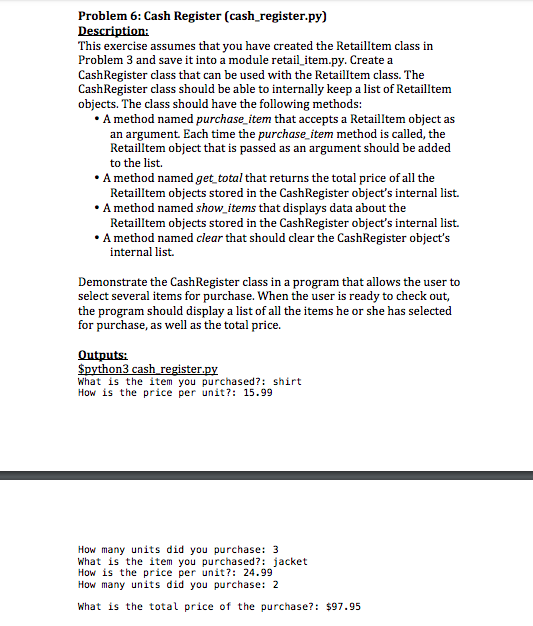 Solved Problem 6: Cash Register (cash register.py) | Chegg.com