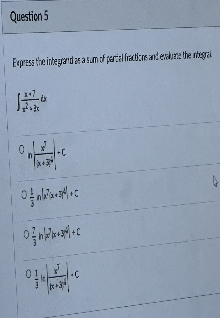 Solved Question5Express the integrand as a sum of partial | Chegg.com | Chegg.com