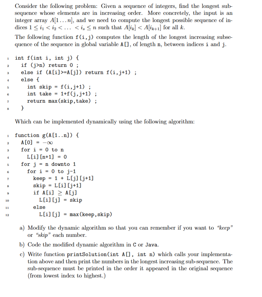 Solved Consider the following problem: Given a sequence of | Chegg.com