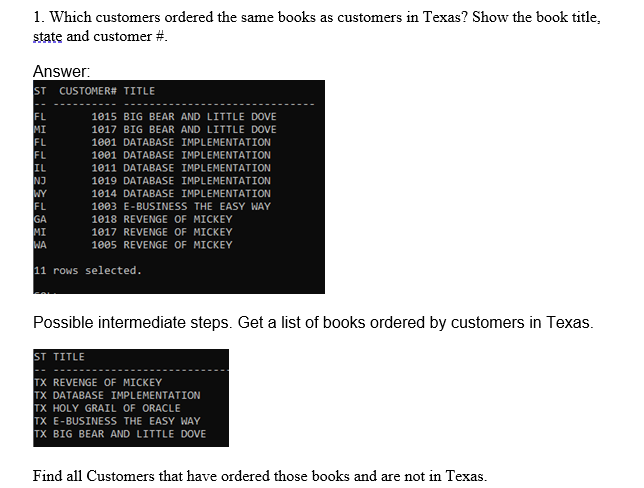 Solved Hello. I need to get the result of question1. SELECT | Chegg.com