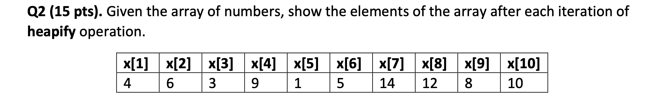 Solved Q2 (15 pts). Given the array of numbers, show the | Chegg.com