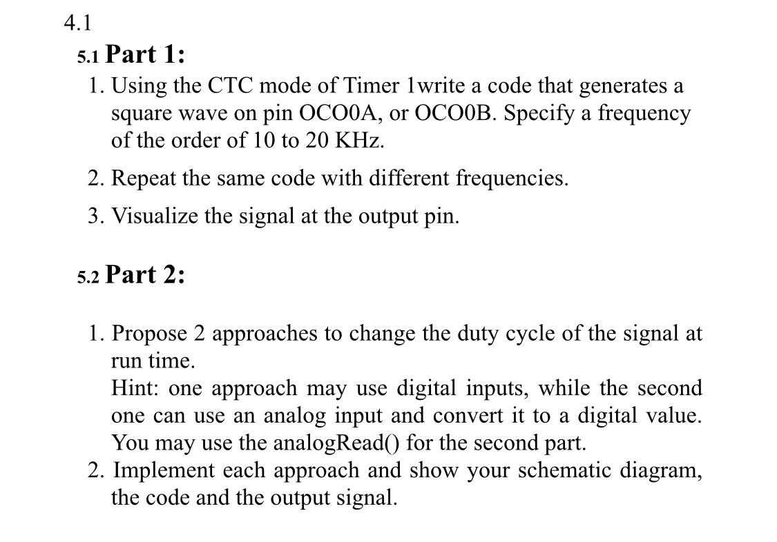 Solved 4 1 5 1 Part 1 1 Using The Ctc Mode Of Timer Lwrite