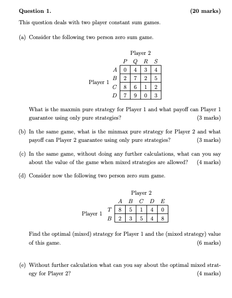 (20 marks) Question 1. This question deals with two | Chegg.com