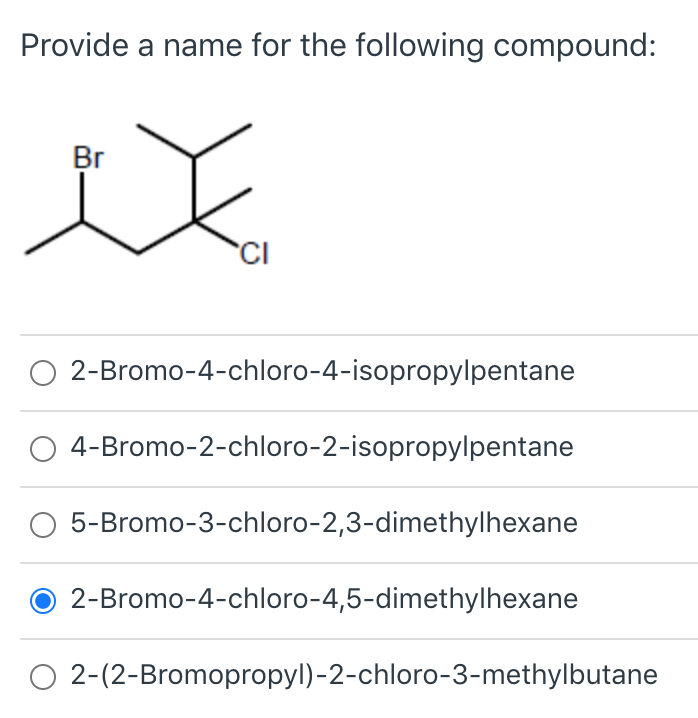 Solved Provide a name for the following compound: Br CI | Chegg.com