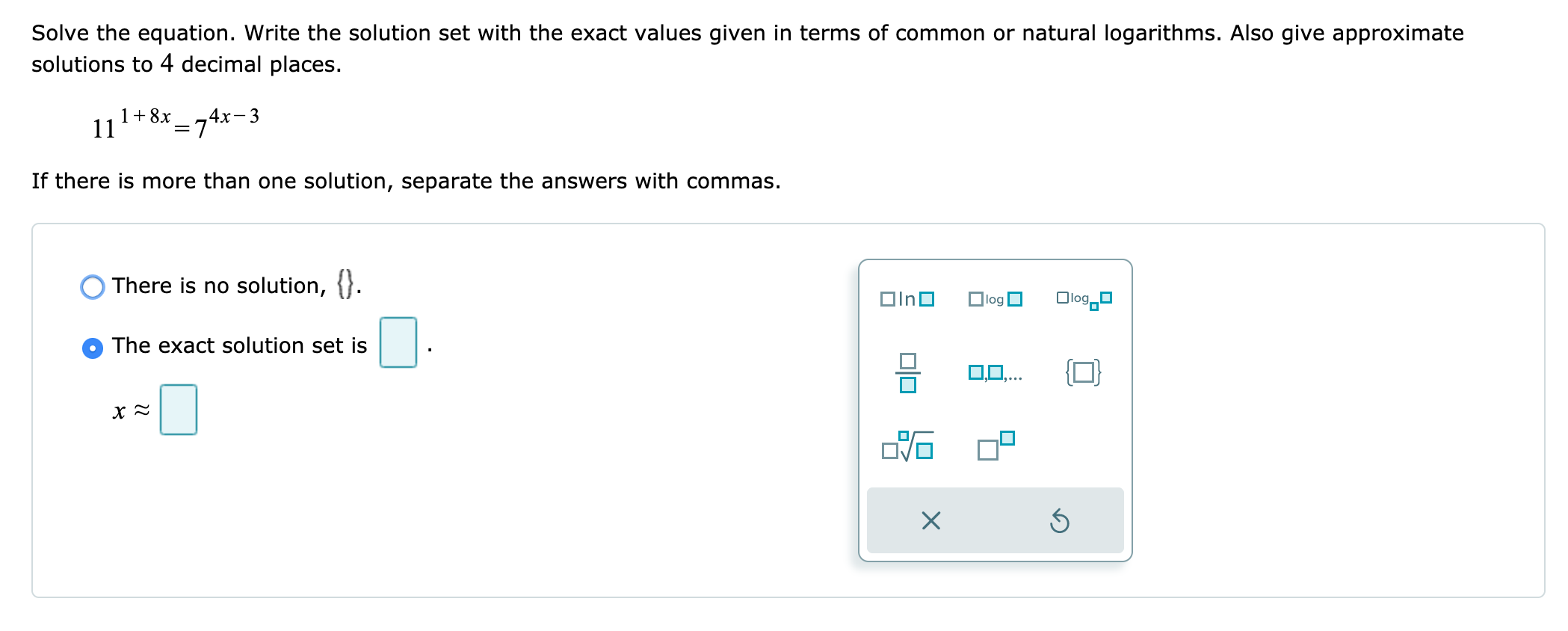 Solved Solve the equation. Write the solution set with the | Chegg.com