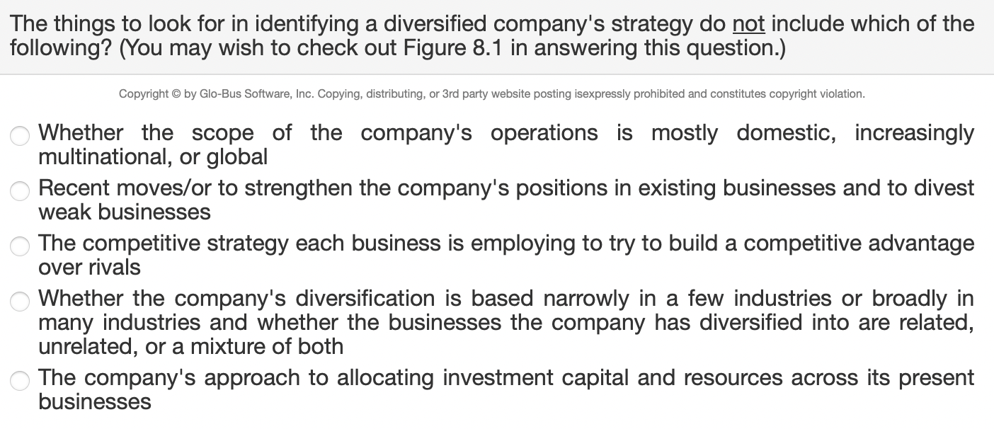 Solved The things to look for in identifying a diversified | Chegg.com