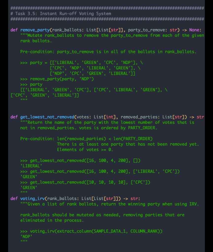 Solved Task 3.5: Instant Run-Off Voting System The | Chegg.com