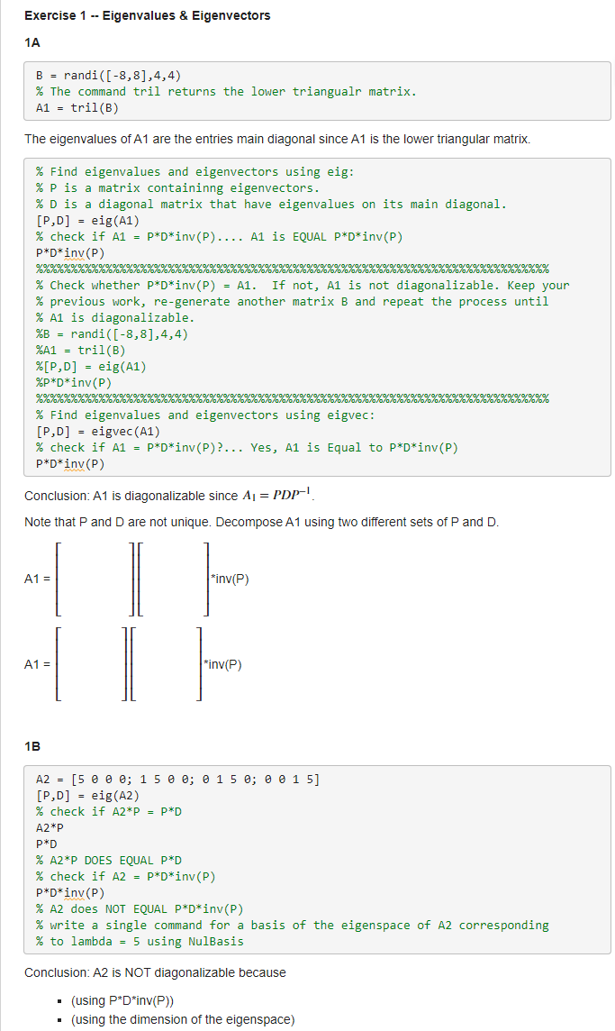 Solved Exercise 1 -- ﻿Eigenvalues & | Chegg.com