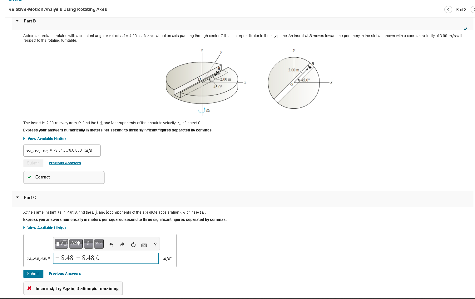 Solved Relative Motion Analysis Using Rotating Axes 6 Of 8 C