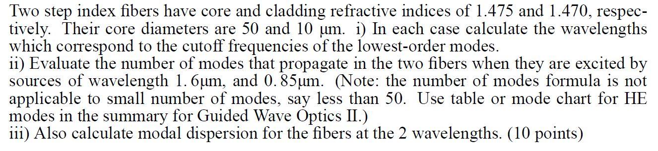 Solved Two step index fibers have core and cladding | Chegg.com