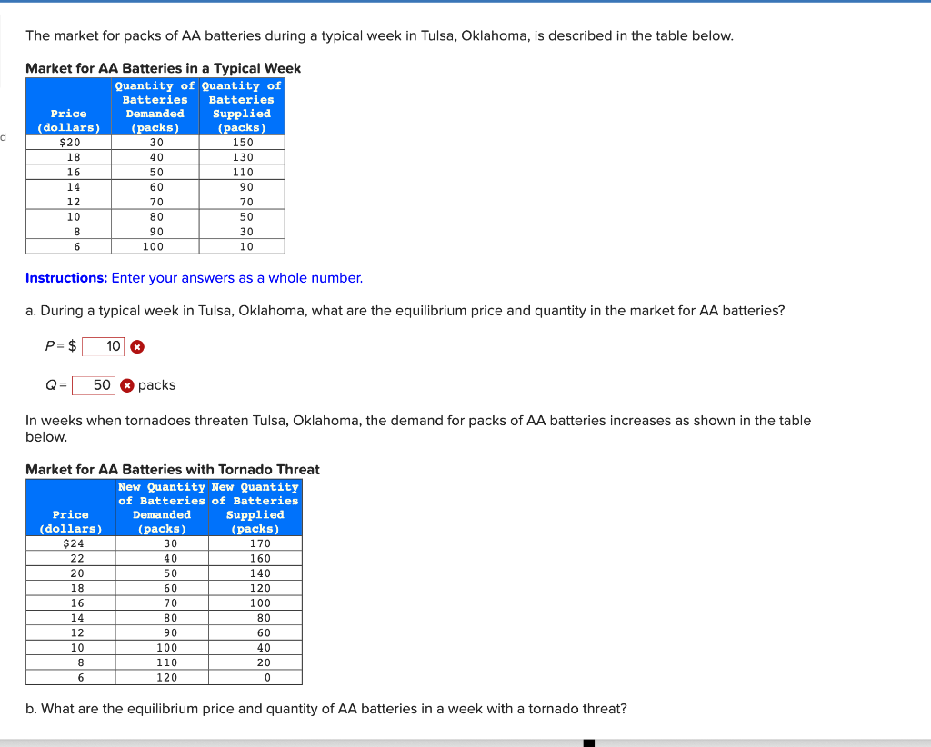 Solved The market for packs of AA batteries during a typical | Chegg.com