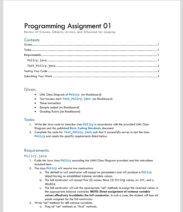 Solved Programming Assignment 01 Review of Classes, Objects, | Chegg.com