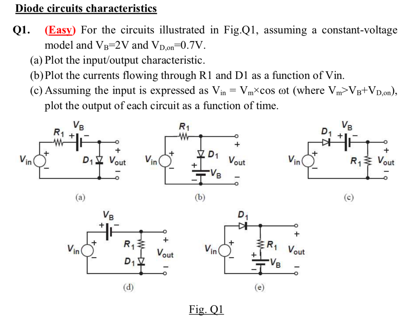 Solved Diode circuits characteristicsQ1. (Easy) ﻿For the | Chegg.com
