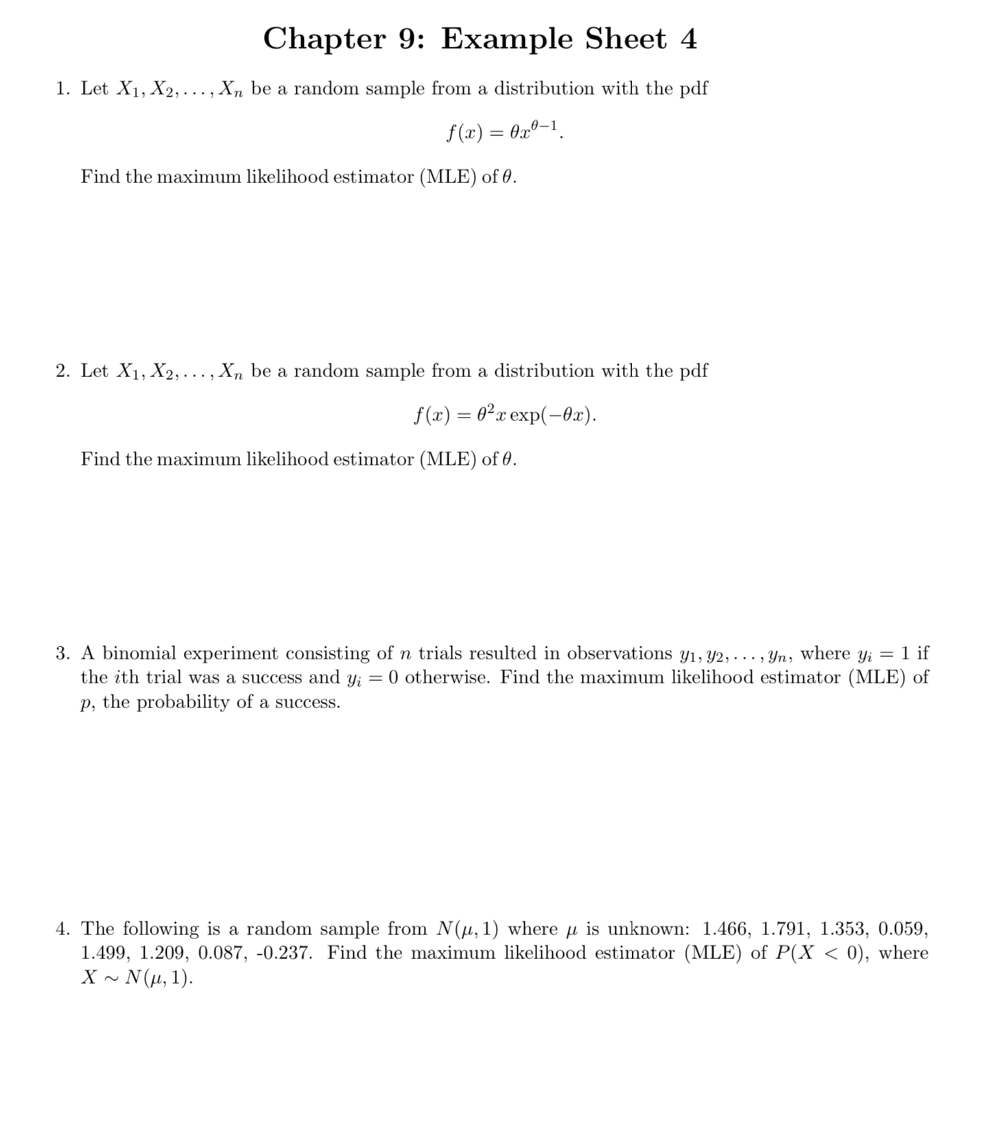 Solved Chapter 9: Example Sheet 4Let x1,x2,dots,xn be ﻿a | Chegg.com