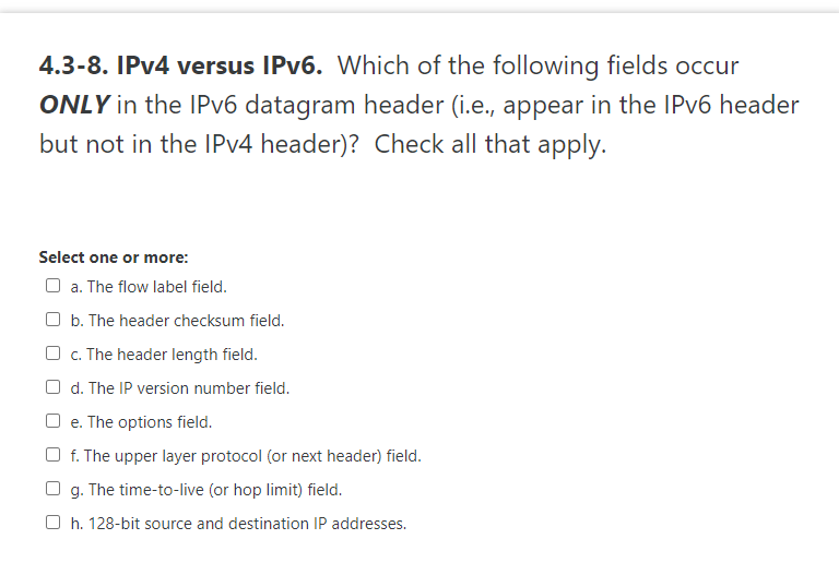 Solved 4.3-8. IPv4 versus IPv6. Which of the following | Chegg.com