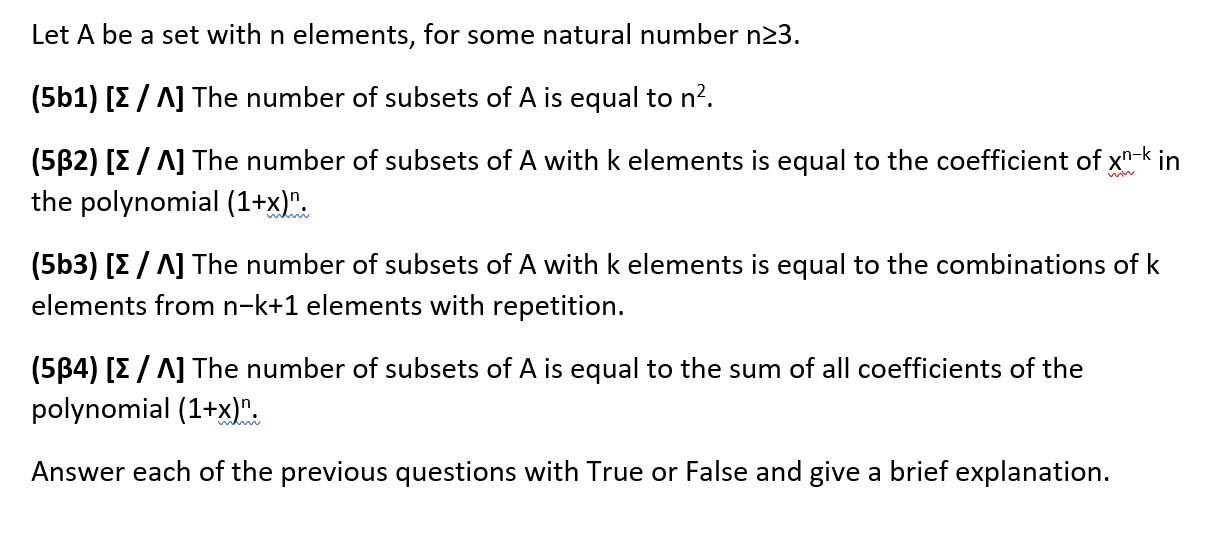 Let A be a set with n elements, for some natural | Chegg.com