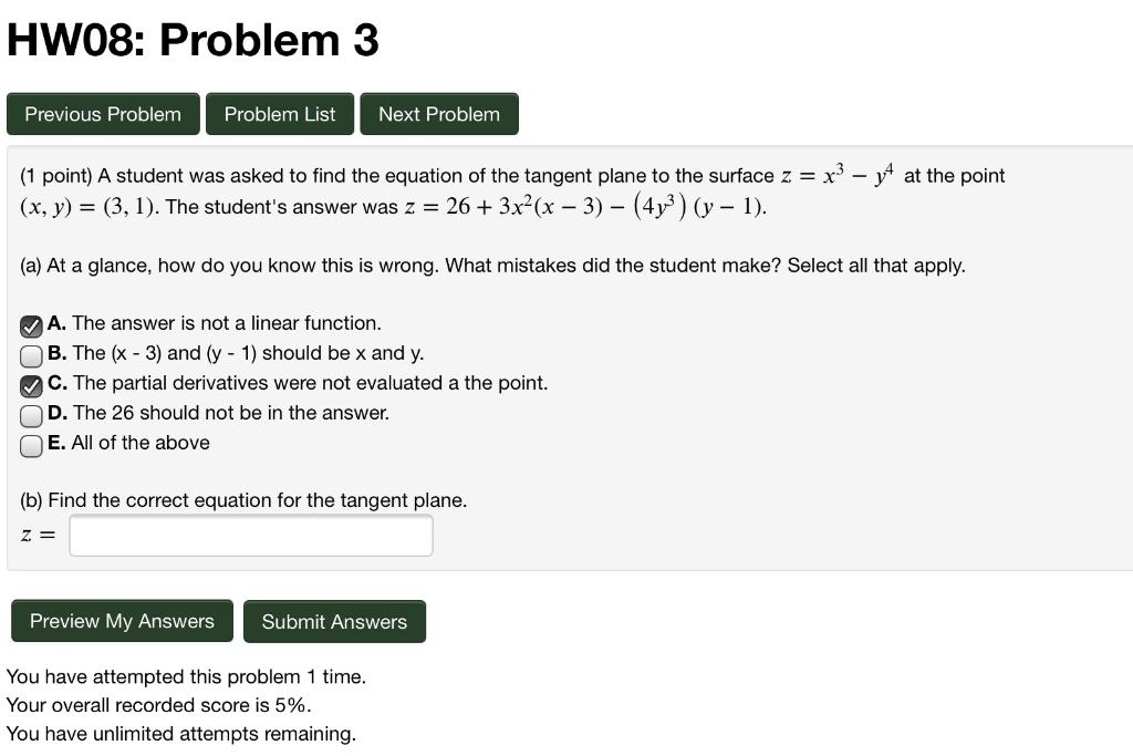 Solved HW08: Problem 3 Previous Problem Problem List Next | Chegg.com Solved HW08: Problem 3 Previous Problem Problem List Next | Chegg.com