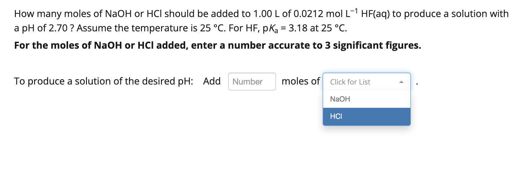 Solved How many moles of NaOH or HCl should be added to 1.00 | Chegg.com