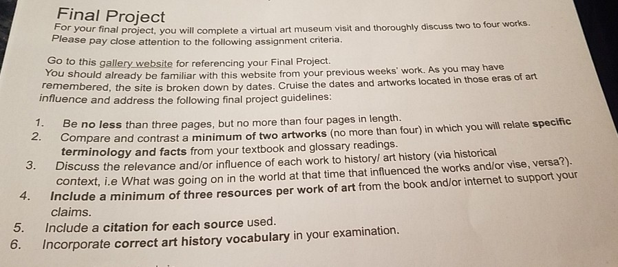 Final Project our final project, you will complete a | Chegg.com