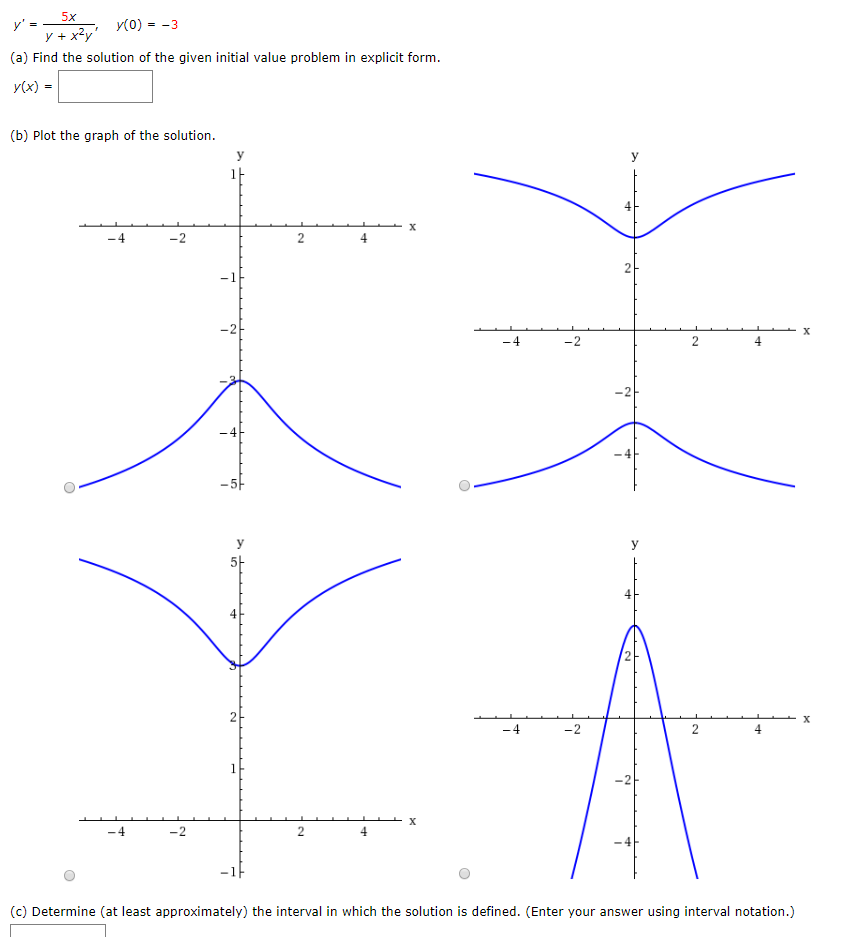 Solved y = 5x y + x2 (0) = -3 (a) Find the solution of the | Chegg.com