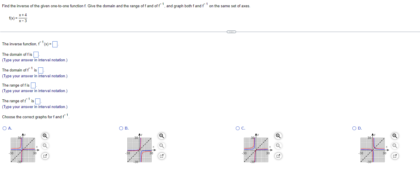 Solved Find the inverse of the given one-to-one function f. | Chegg.com