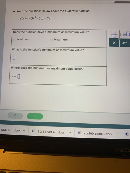 Solved Answer the questions below about the quadratic | Chegg.com