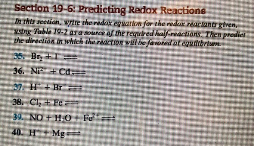 Solved Section 19-6: Predicting Redox Reactions In this | Chegg.com
