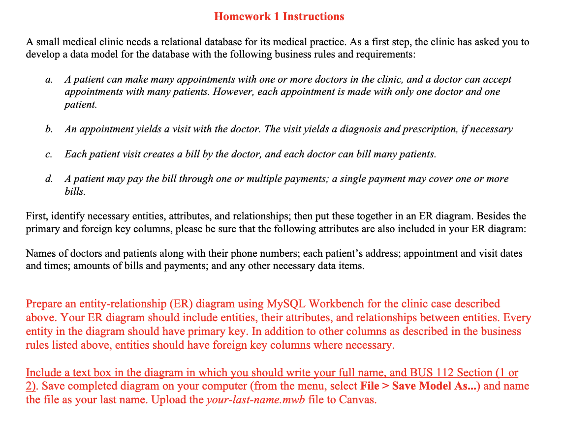 Solved Homework 1 Instructions A small medical clinic needs | Chegg.com