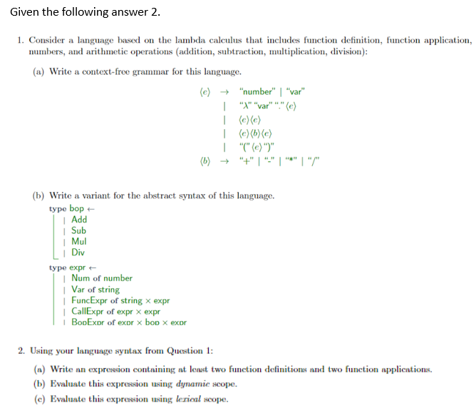 Solved Given the following answer 2.1. ﻿Consider a language | Chegg.com