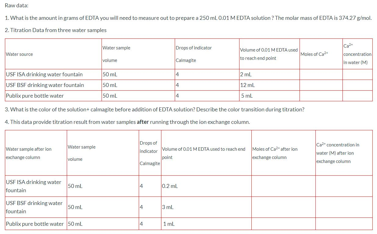 Solved Raw data: 1. What is the amount in grams of EDTA you | Chegg.com