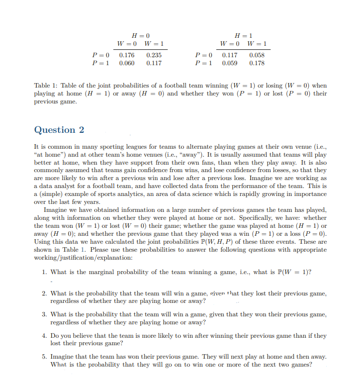 Solved Table 1: Table of the joint probabilities of a | Chegg.com