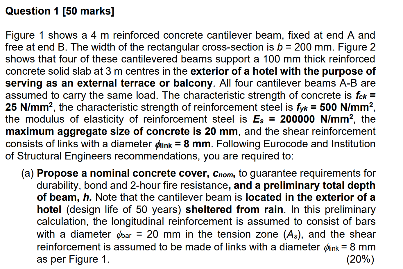 Solved Question 1 [50 ﻿marks]Figure 1 ﻿shows a 4m | Chegg.com