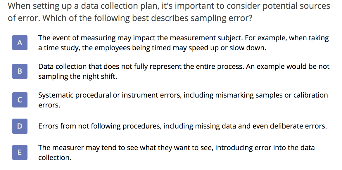Solved When setting up a data collection plan, it's | Chegg.com