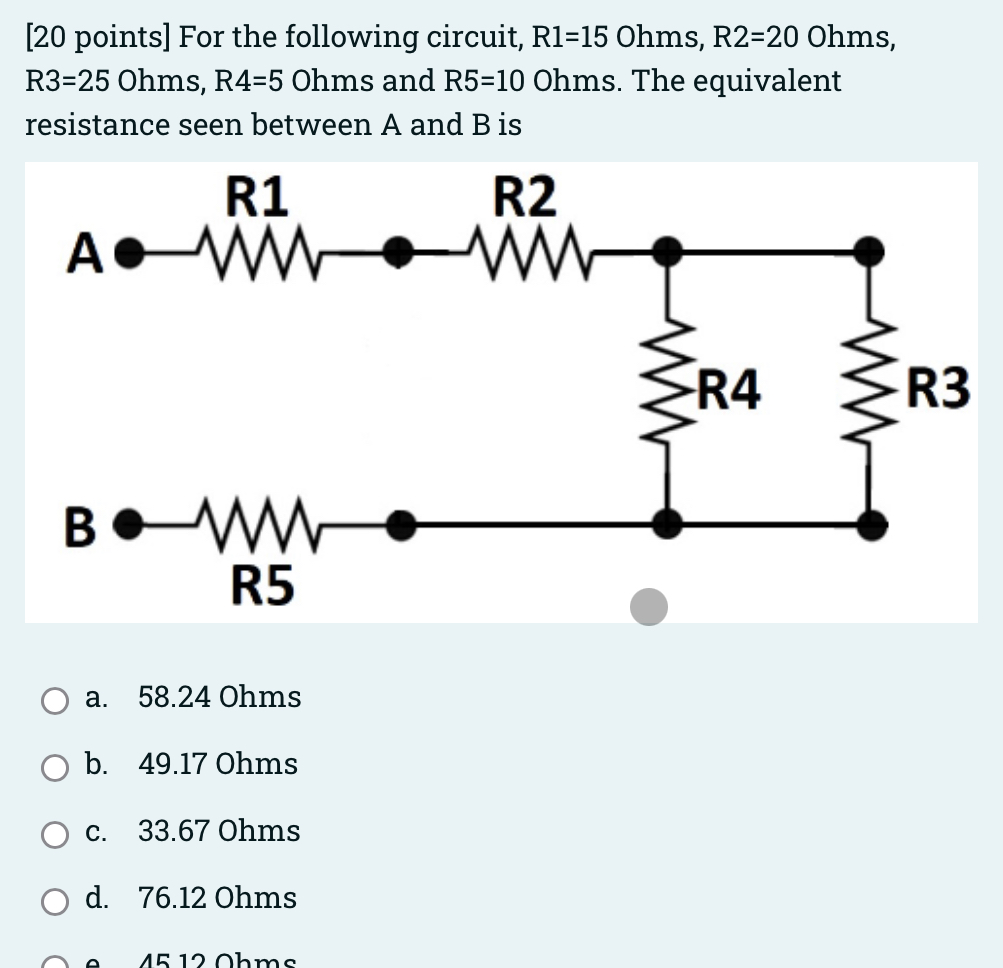 Solved [20 points] In the circuit shown below, V1=20 V and | Chegg.com