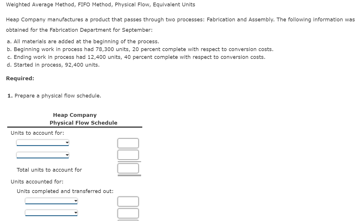 Solved Weighted Average Method, FIFO Method, Physical Flow, | Chegg.com