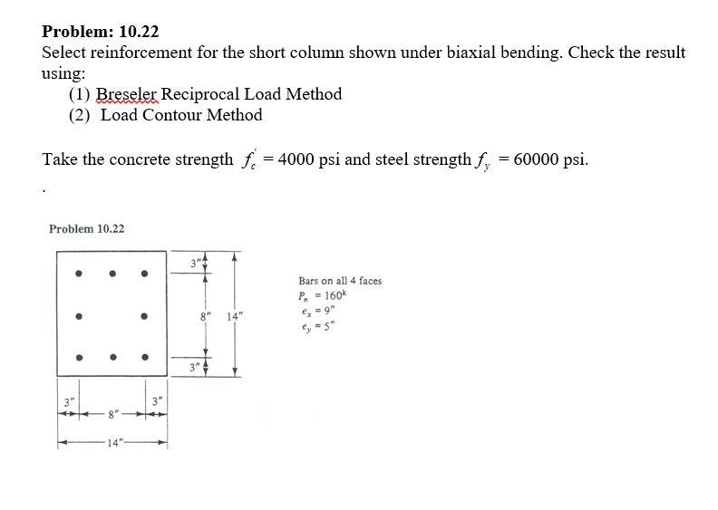 Solved Problem: 10.22 Select reinforcement for the short | Chegg.com