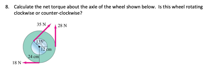 Solved 8. Calculate the net torque about the axle of the | Chegg.com