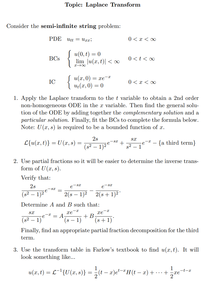 Solved Consider the semi-infinite string problem: PDE utt = | Chegg.com