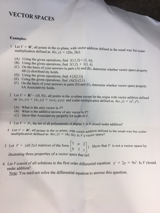 Solved Let V = R^2, all points in the xy-plane, with vector | Chegg.com