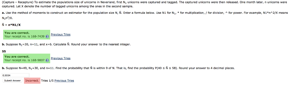 Solved Capture Recapture To Estimate The Populations Size