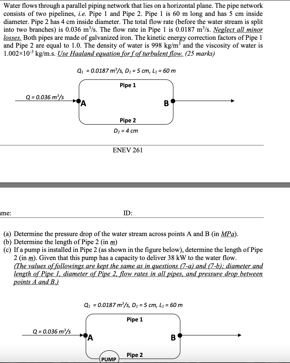 Water flows through a parallel piping network that | Chegg.com