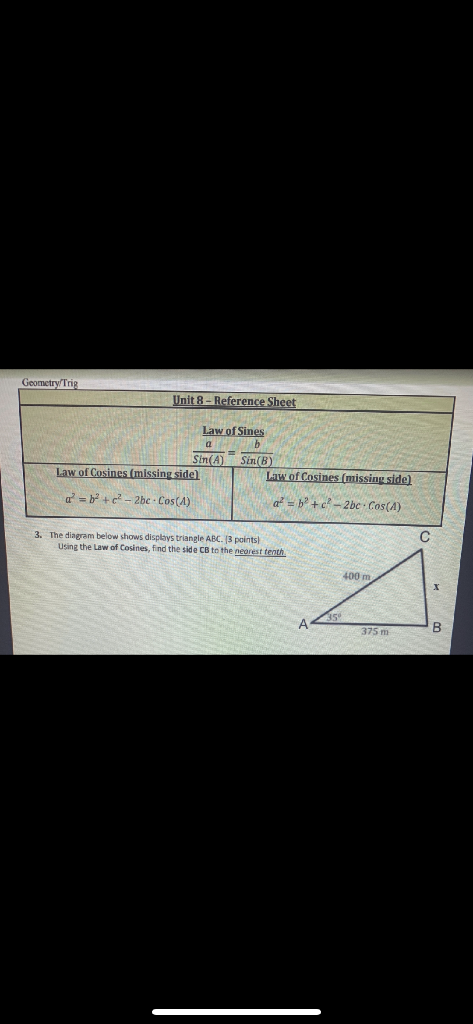 Solved Geometry Trig Unit 8 - Reference Sheet Law of Sines | Chegg.com