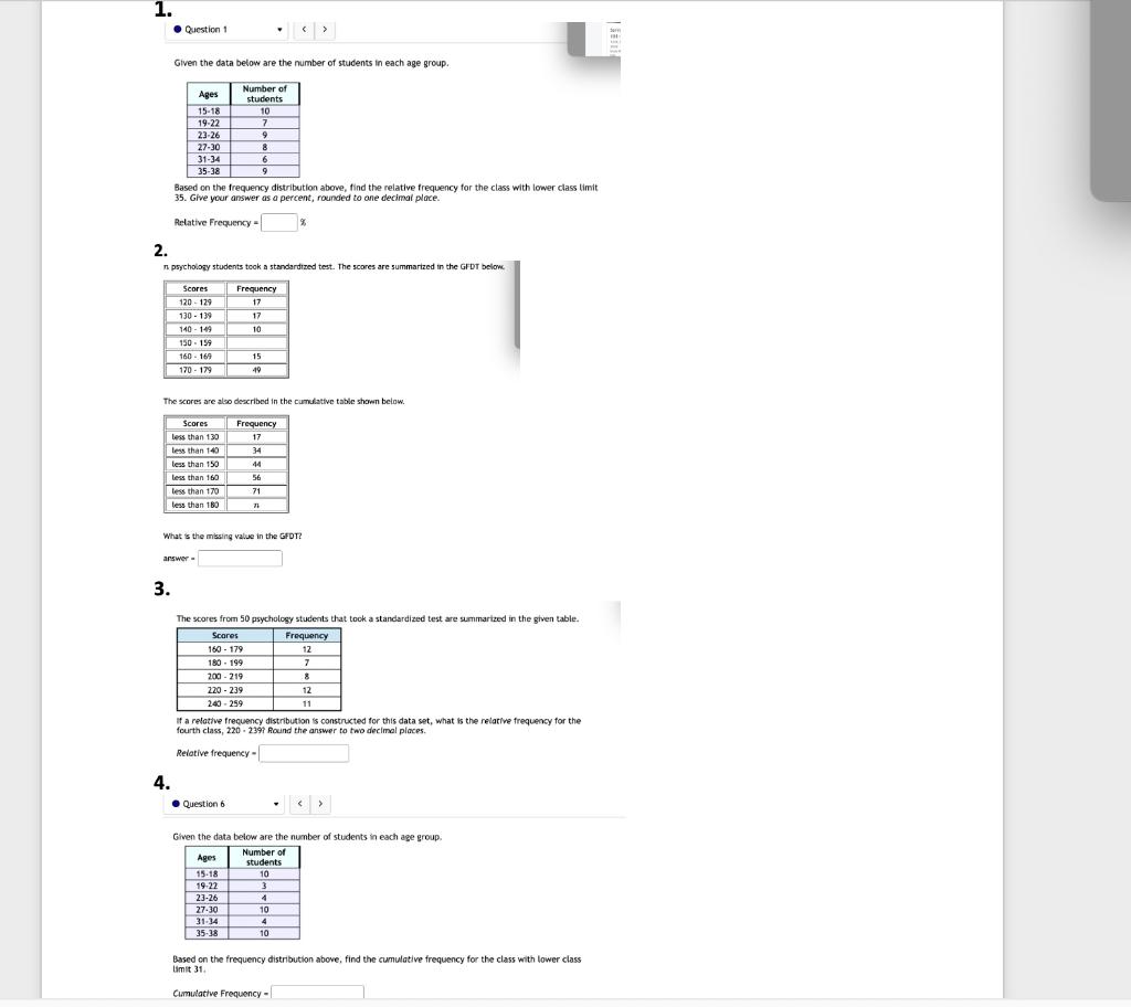Solved 1. Question 1 Given the data below are the number | Chegg.com